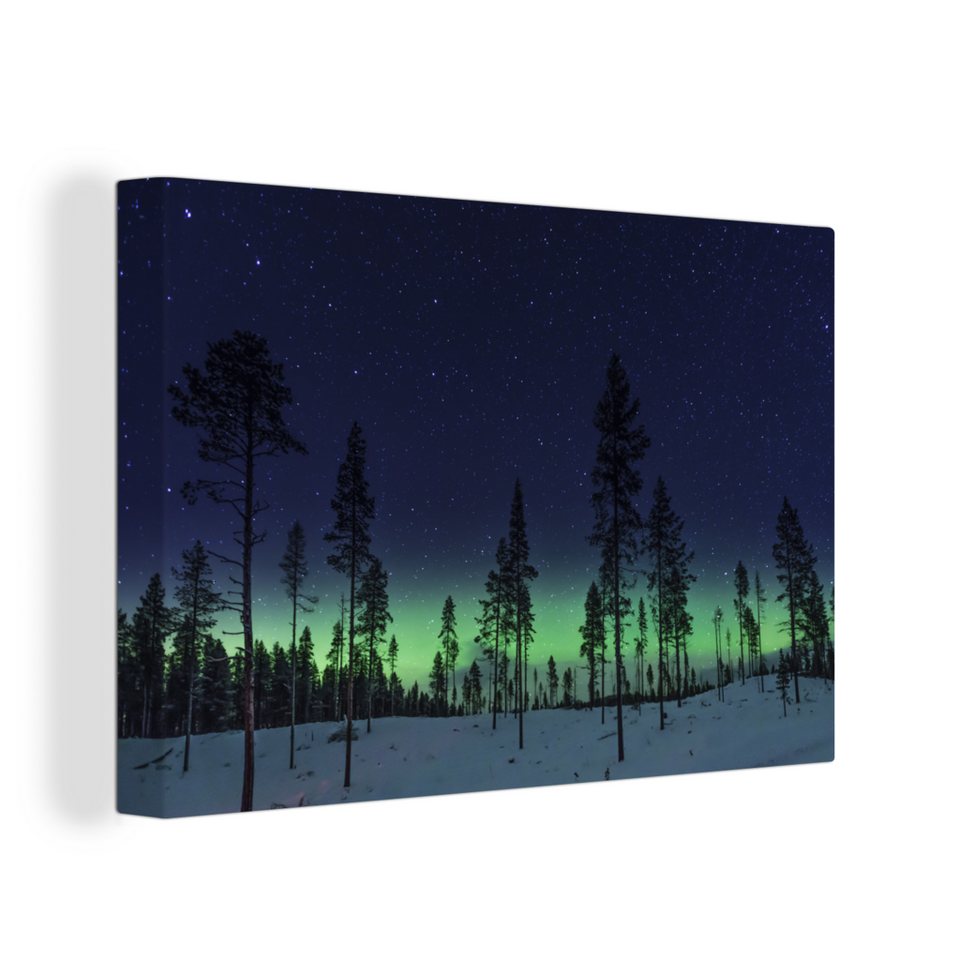 Onemillioncanvasses® Leinwandbild Nordlicht Schnee Bäume Natur