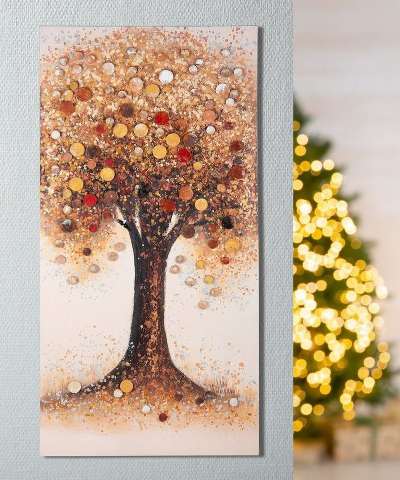 Gilde Dekoobjekt Bild Gemälde Herbstbaum Handbemalt Mit Holzscheiben