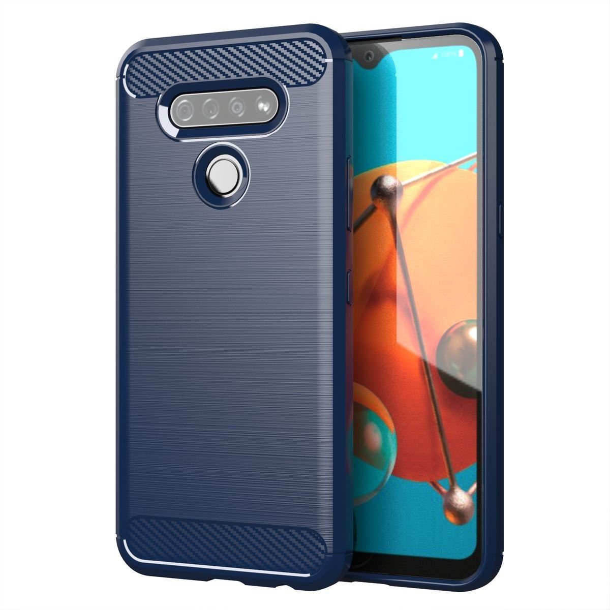 König Design Handyhülle, LG K51 Handyhülle Carbon Optik Backcover Blau
