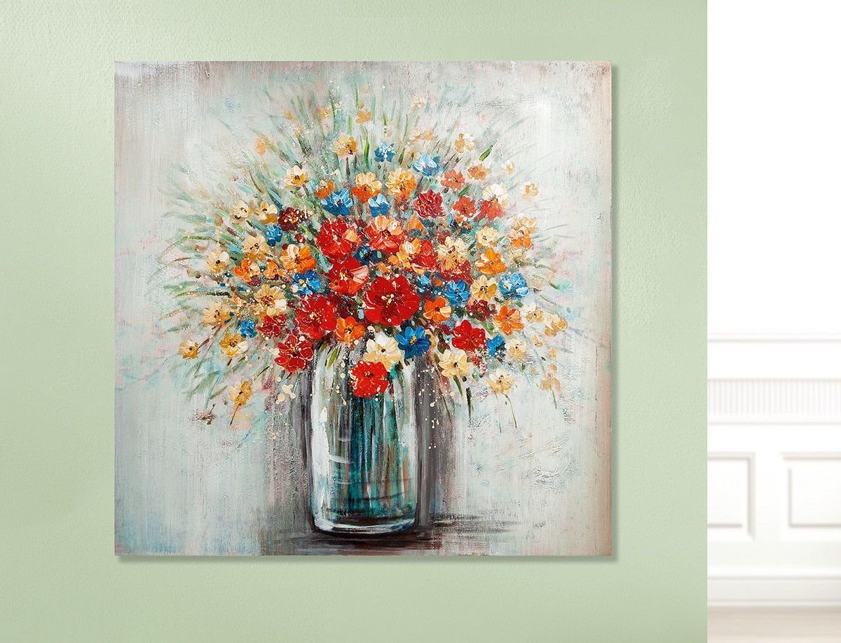 Gilde Dekoobjekt Bild Gemälde Blumenvase Bunt Handgemalt Auf Leinwand