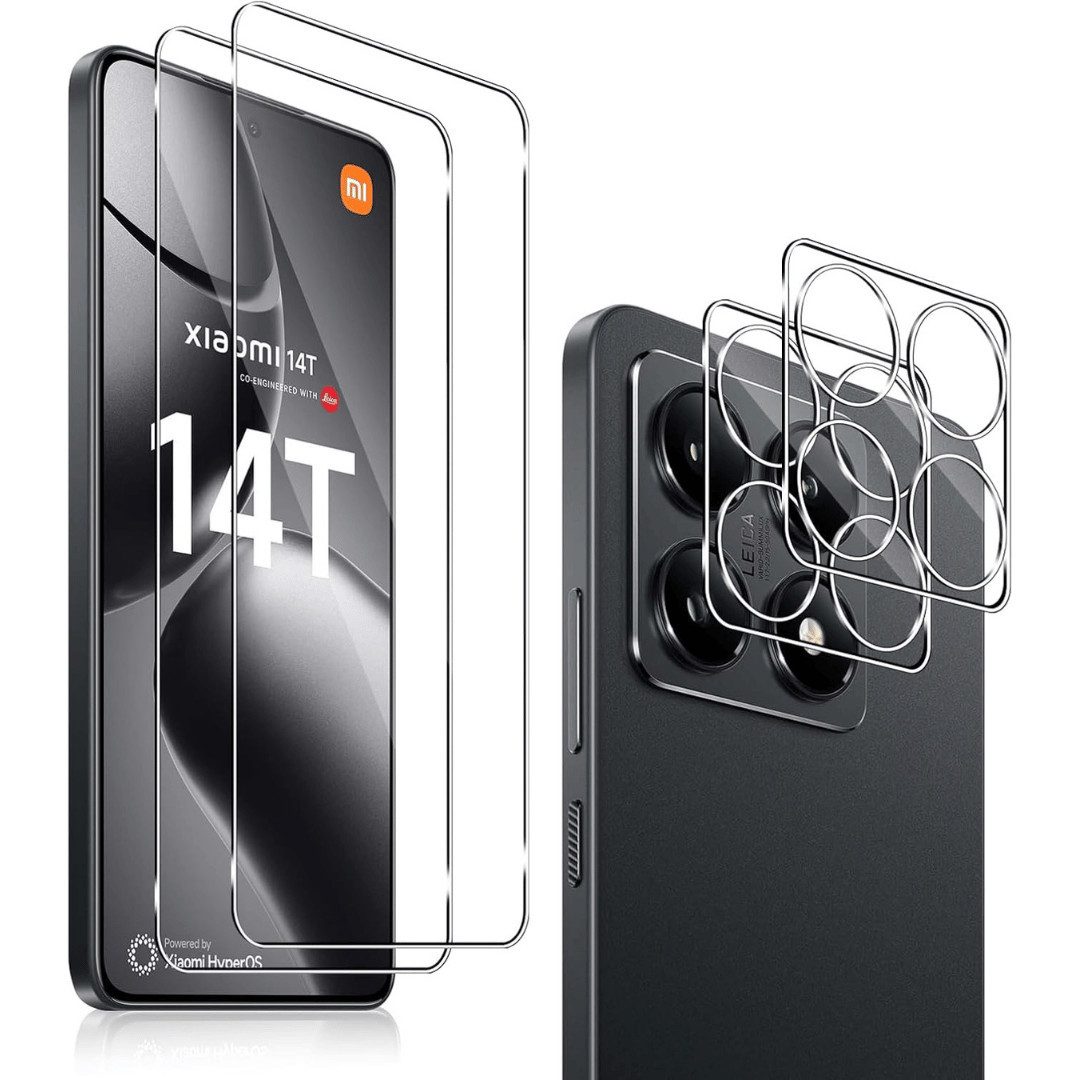 SmartUP Displayschutzglas 2X Schutzglas für Xiaomi 14T Kamera Panzerfolie Hartglas Full Screen ...