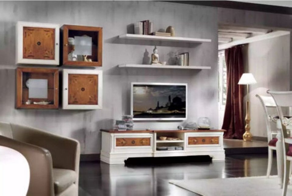 Jvmoebel Wohnwand Weiß Wohnwand Wohnzimmer Set Lowboard Wandregale