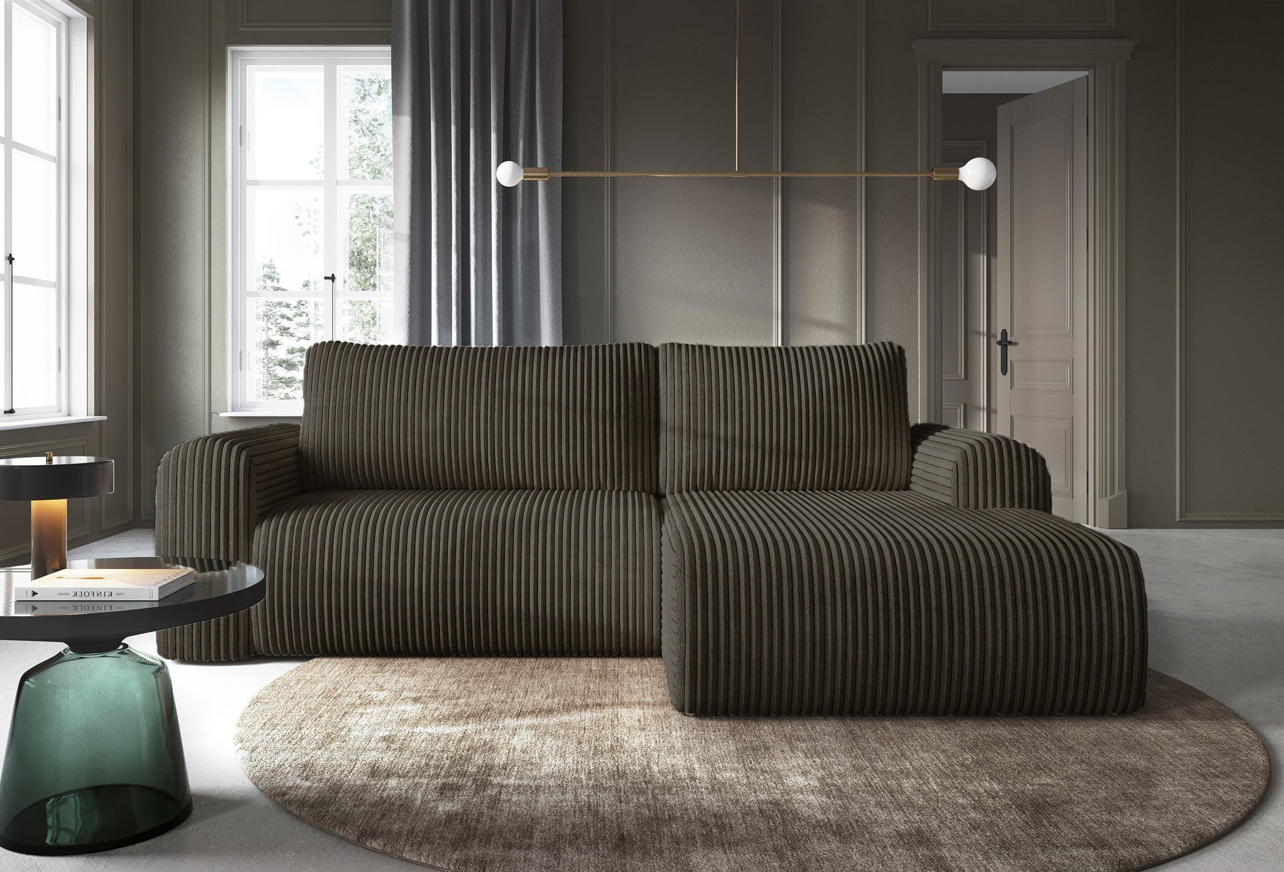 DB-Möbel Ecksofa "COCOLINI" in Plüschcord,Schlaffunktion,L-Form ...