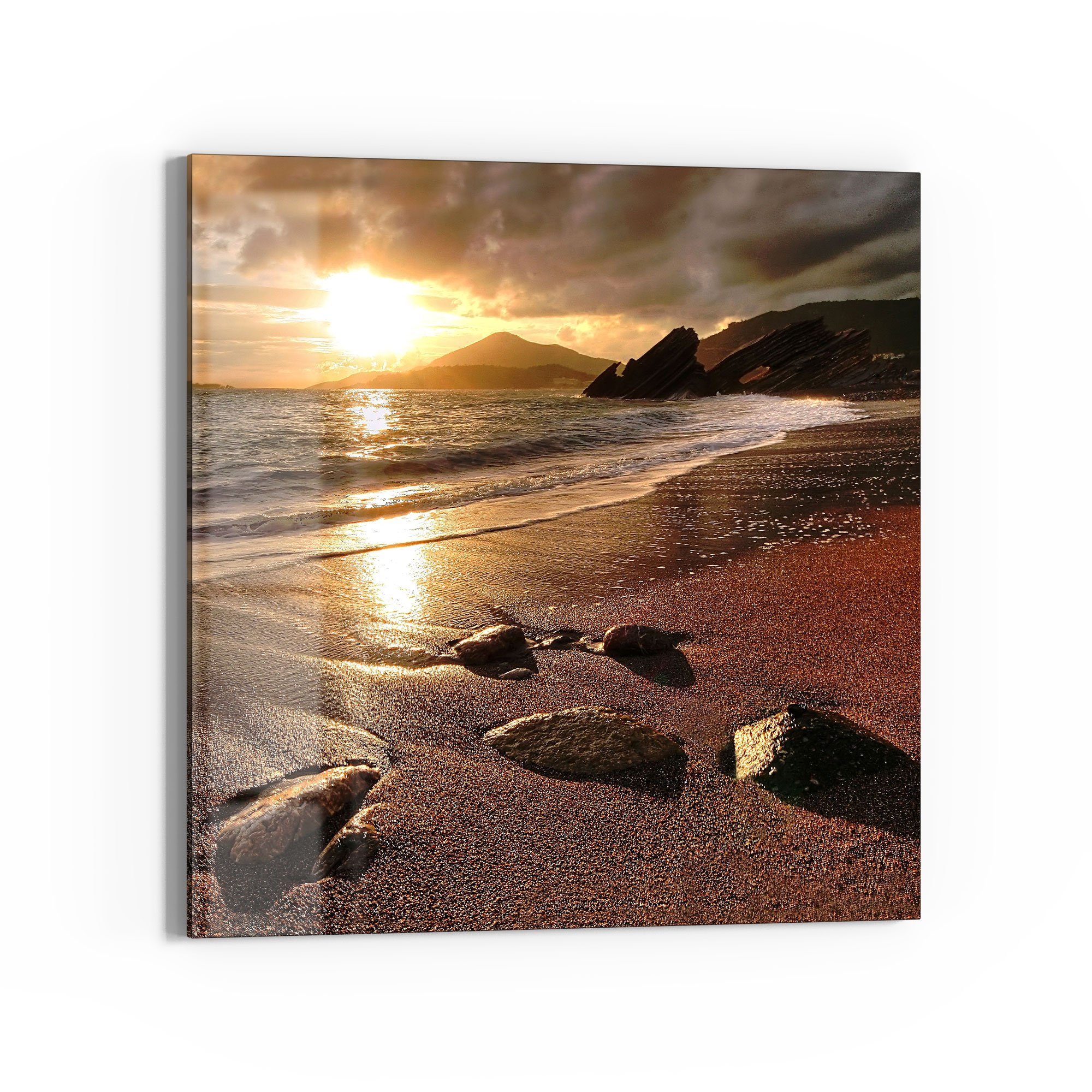DEQORI Glasbild 'Strand im Sonnenuntergang', 'Strand im Sonnenuntergang', Glas Wandbild Bild ...