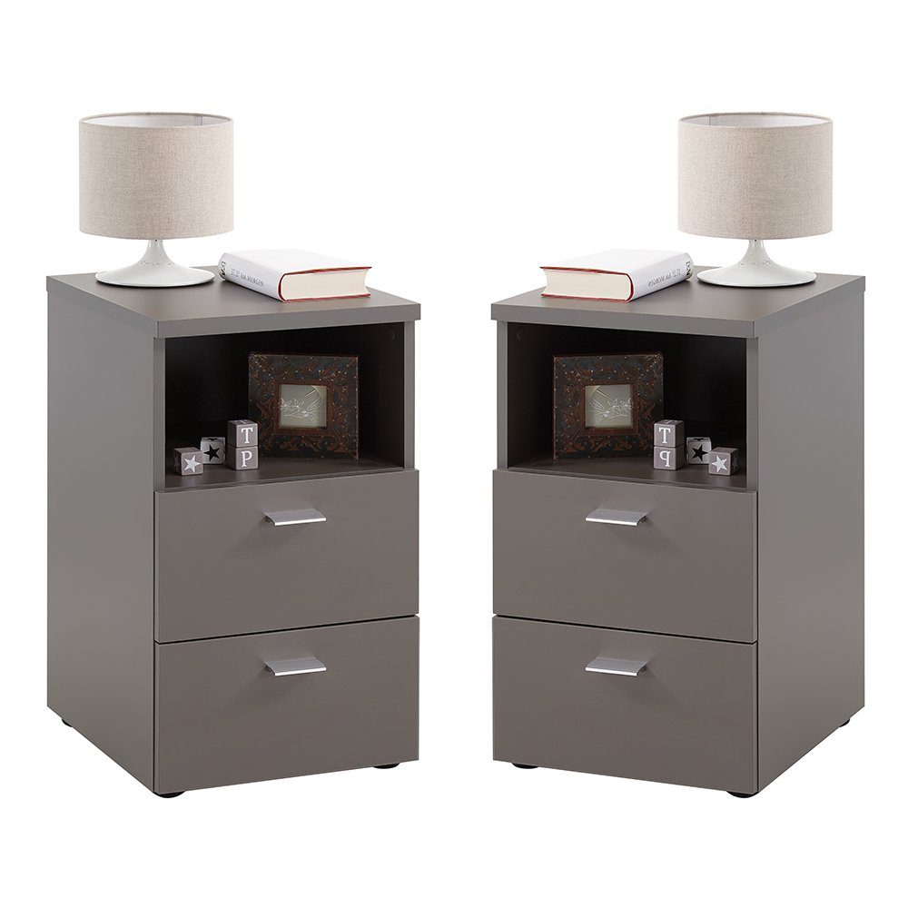 Lomadox Nachttisch CERNA-10, Nachtschrank Nachtkonsole, 2er Set, Lava / dunkelgrau, 35/61,5/39,9 cm