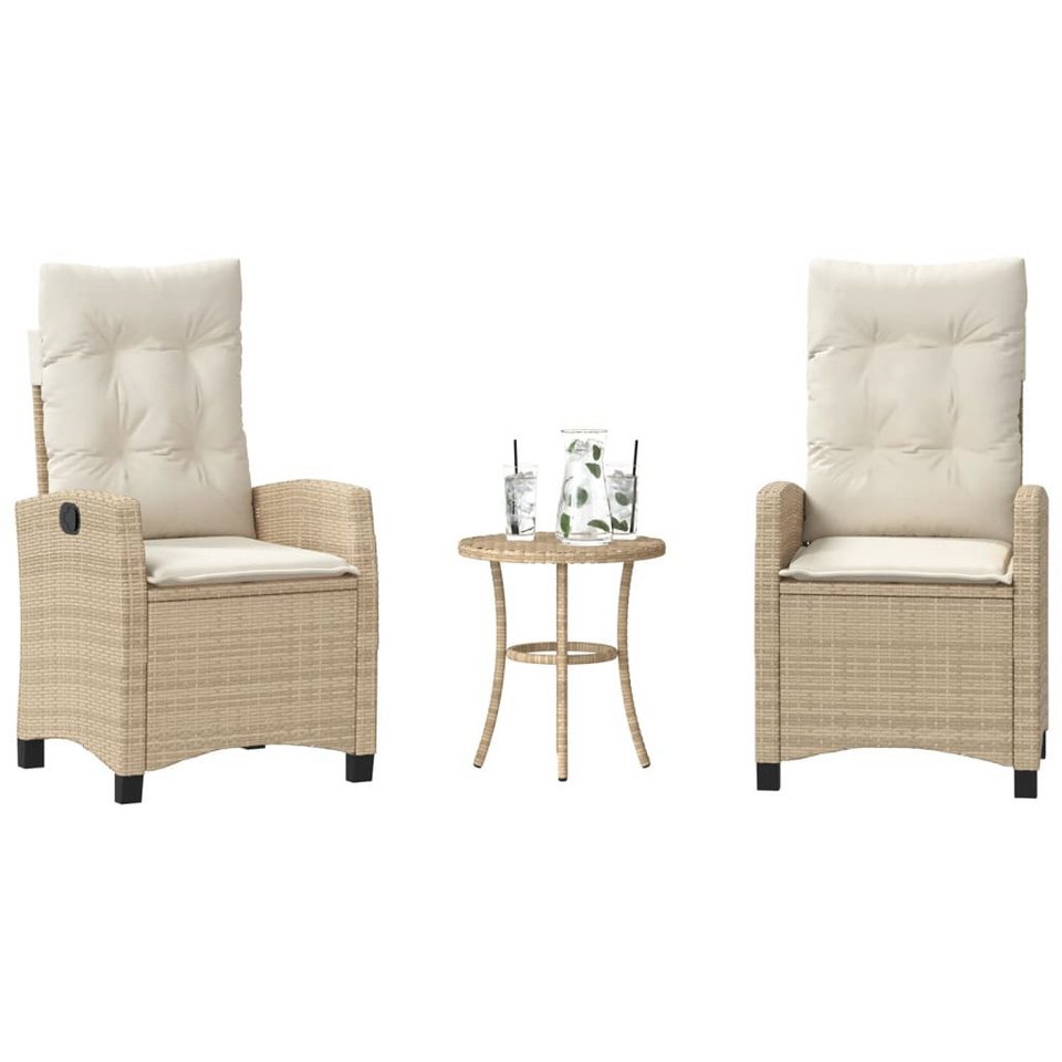 Vidaxl Gartenlounge Set 3 Tlg Bistro Set Mit Kissen Beige Poly Rattan