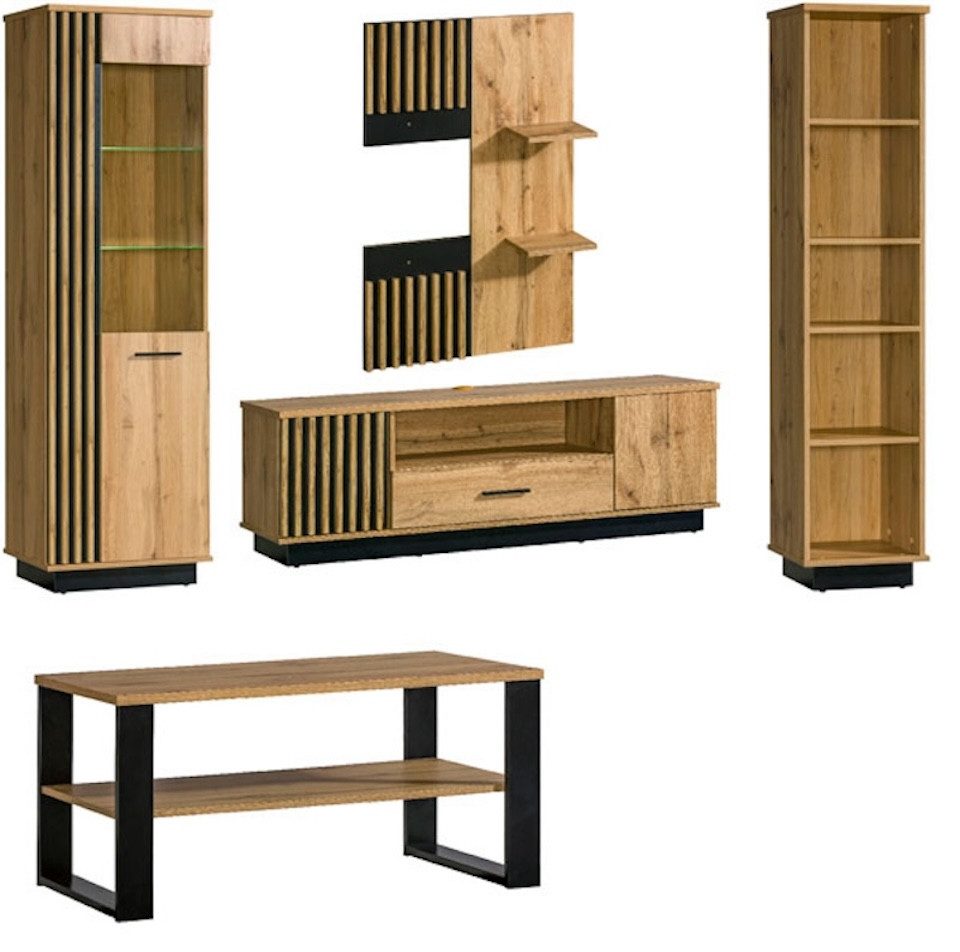 Feldmann Wohnen Wohnwand Lamia 1 Bücherregal 1 Vitrine 1 Lowboard