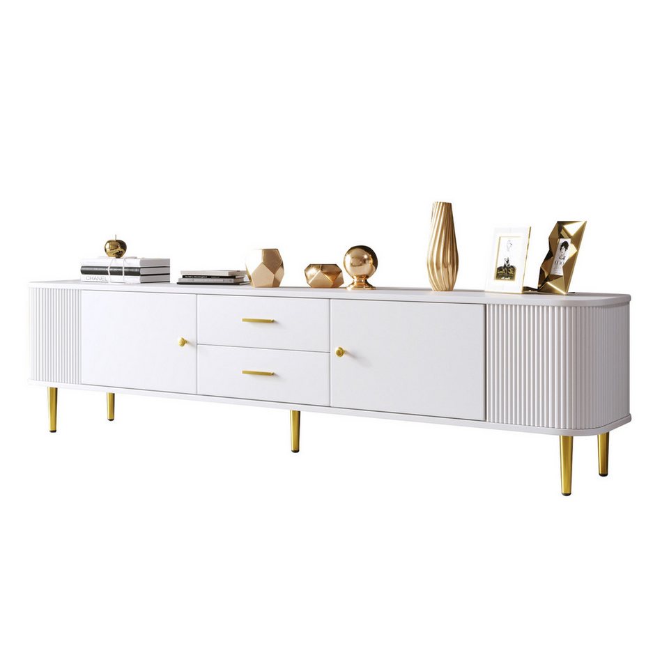 Modfu Lowboard Wohnzimmer Tv Schrank Tv Board Mit Goldenen Griffen Und