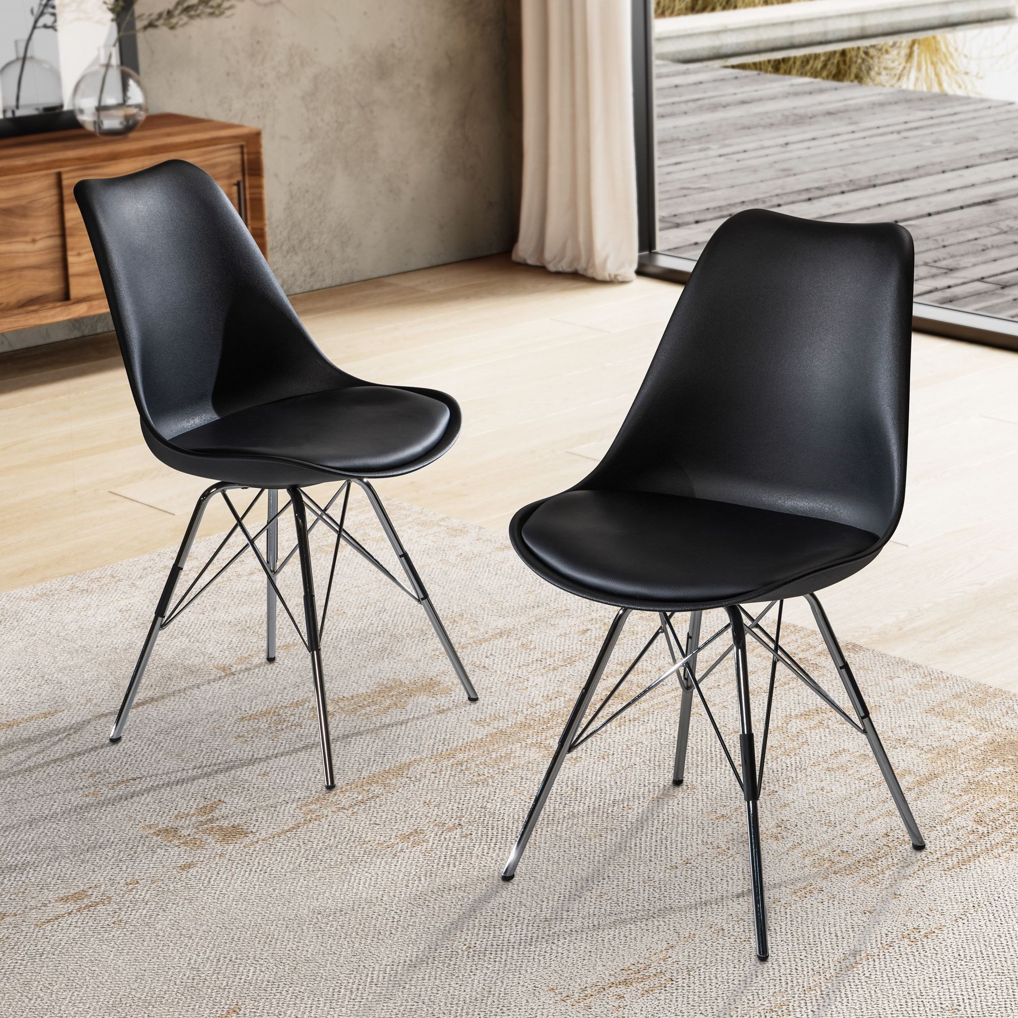 Finebuy Esszimmerstuhl Fb60291 2er Set Kunststoff Schwarz Küchenstuhl
