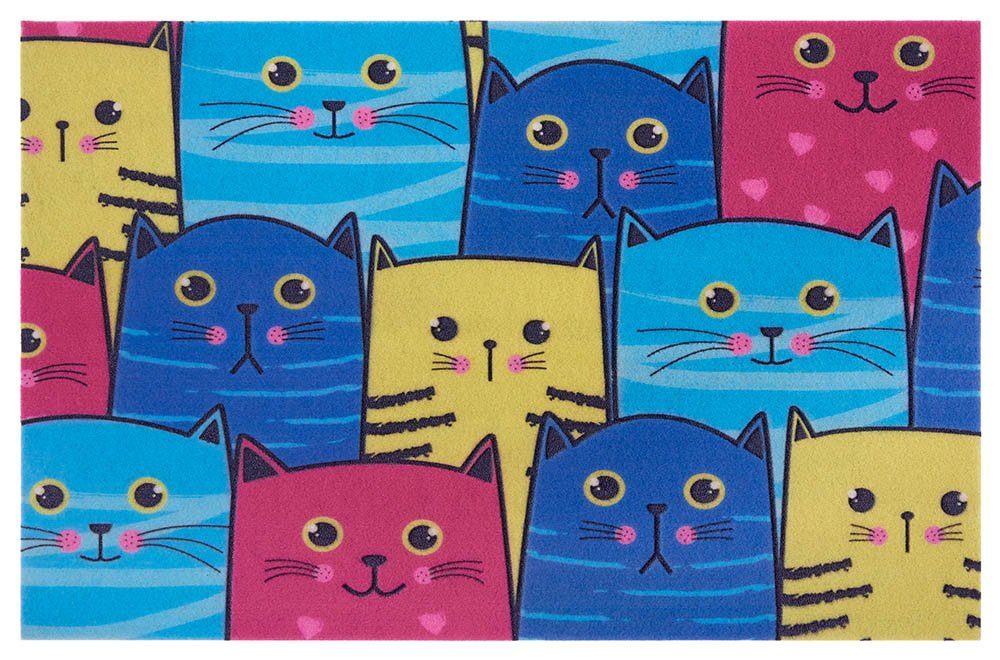 Fußmatte Fußmatte Bunte Katzen Rechteckig In Outdoor Schriftzug Bunt