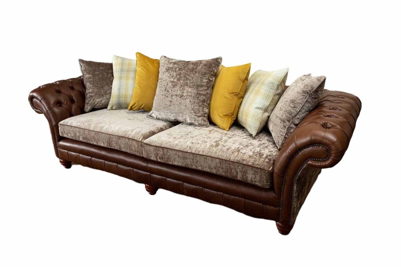 Jvmoebel Chesterfield Sofa 4 Sitzer Sofa Aus Braunem Leder Und Samt