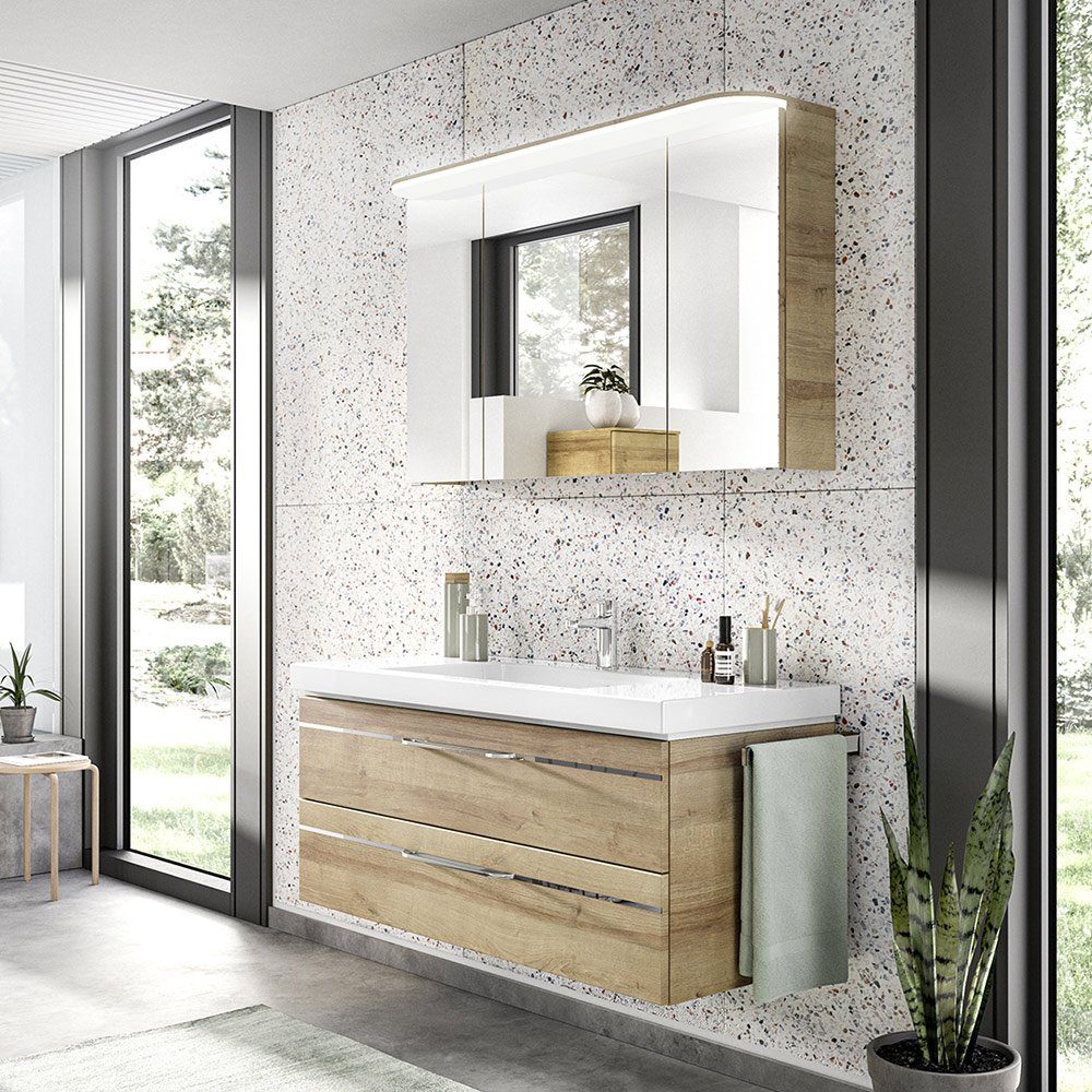 Lomadox Badmöbel-Set BUDVA-66, (Spar-Set, 2-St), mit LED Beleuchtung in Riviera Eiche quer Nb ...