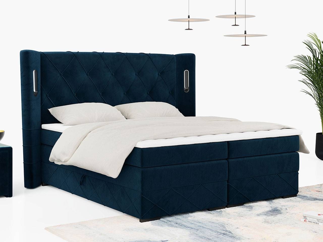 MKS MÖBEL Boxspringbett FORLETA LUX, Doppelbett mit LED Kopfteil ...