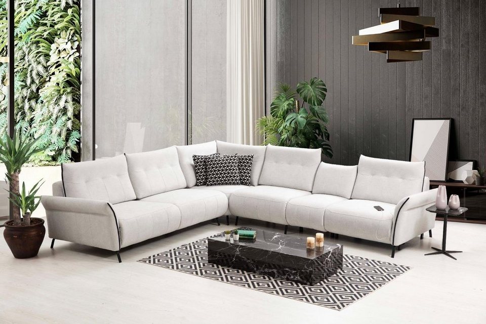 Jvmoebel Ecksofa Weiß Ecksofa L Form Wohnzimmer Polster Textil Sofa