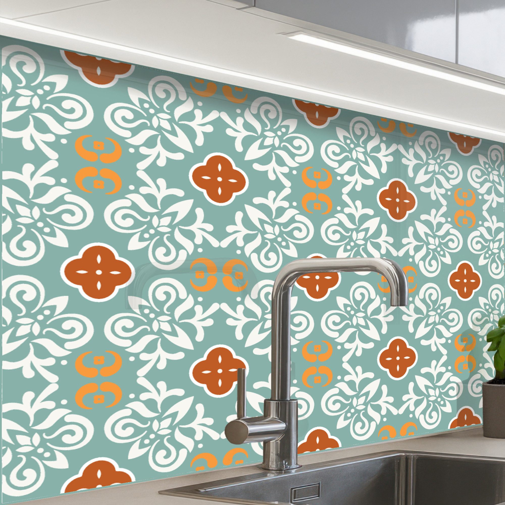KitchenYeah Küchenrückwand selbstklebend Fliese - Vintage - Muster, (1 ...