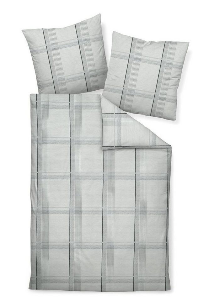 Bettwäsche Feinbiber 200x200 Cm 80x80 Cm Davos 65071 08 Silber Graphit