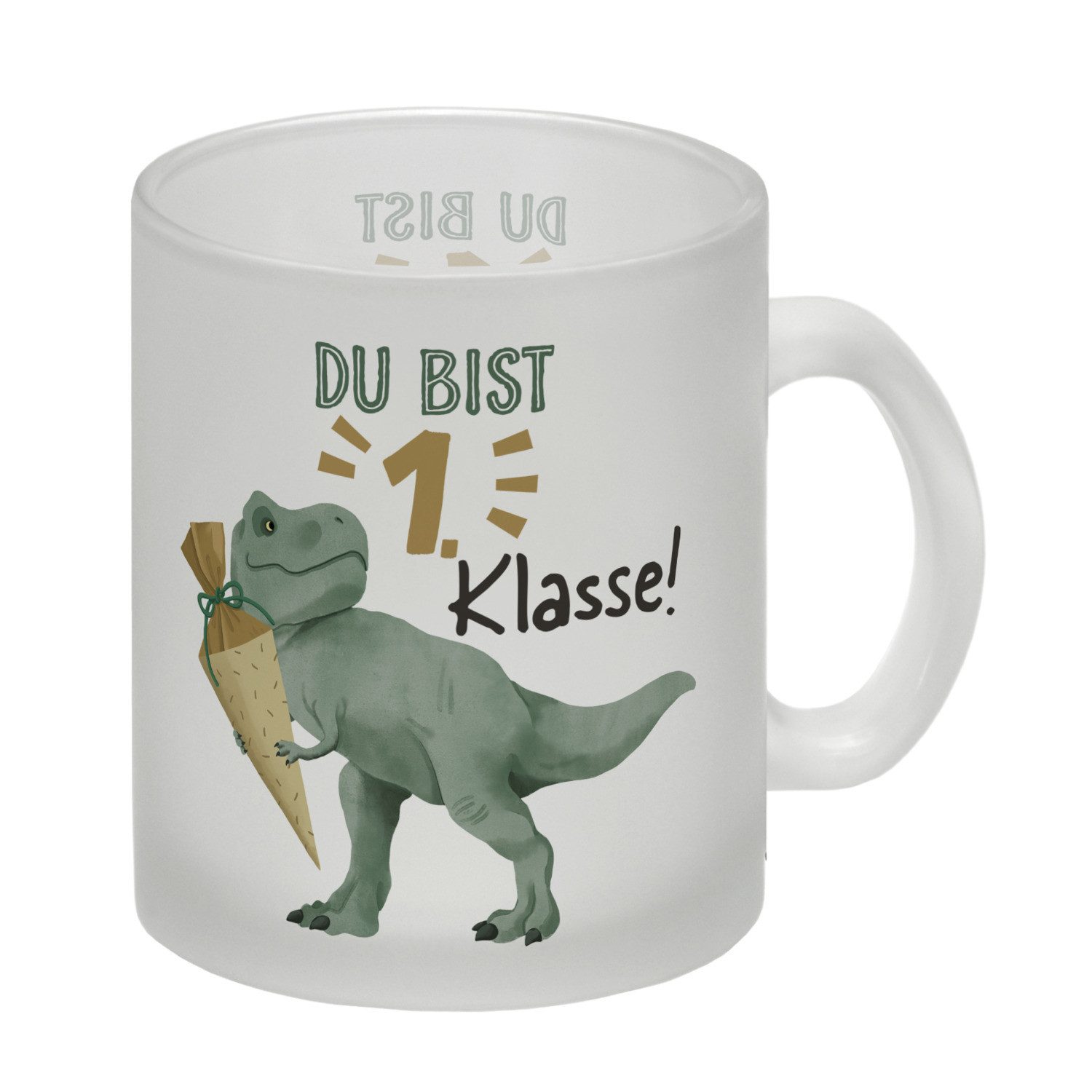 speecheese Tasse Dino mit Schultüte Glas Tasse mit Spruch Du bist 1. Klasse!