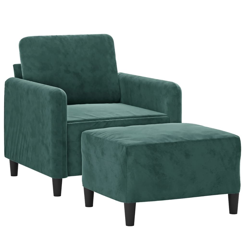 vidaXL Sofa Sessel mit Hocker Dunkelgrün 60 cm Samt, Couch