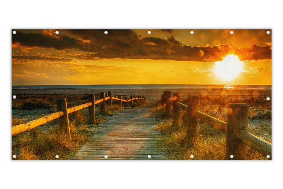 Muchowow Balkonsichtschutz Sonne Strand Düne Horizont Gras