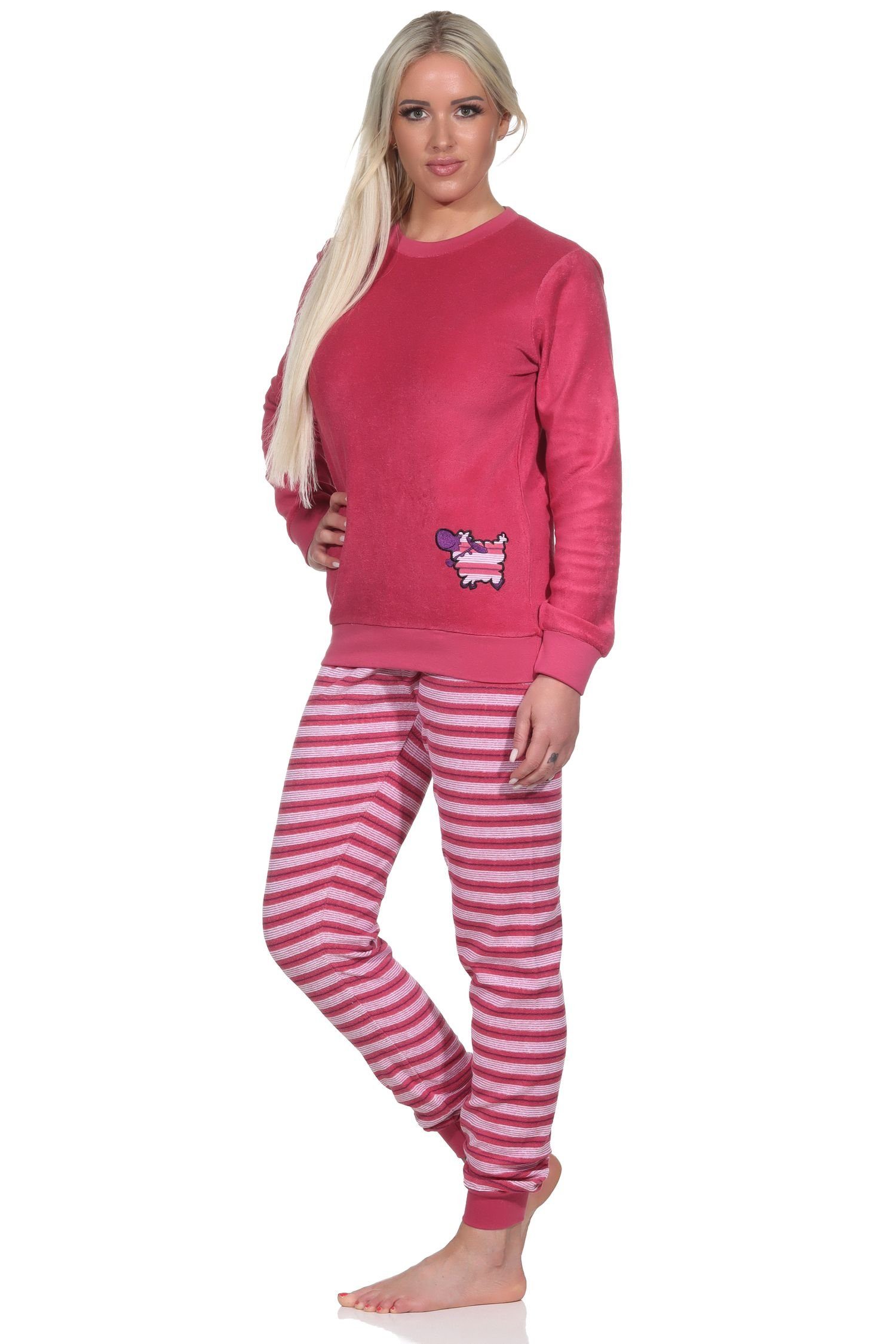 Normann Pyjama Damen Frottee Pyjama Lang Mit Bündchen Und Schaf Motiv