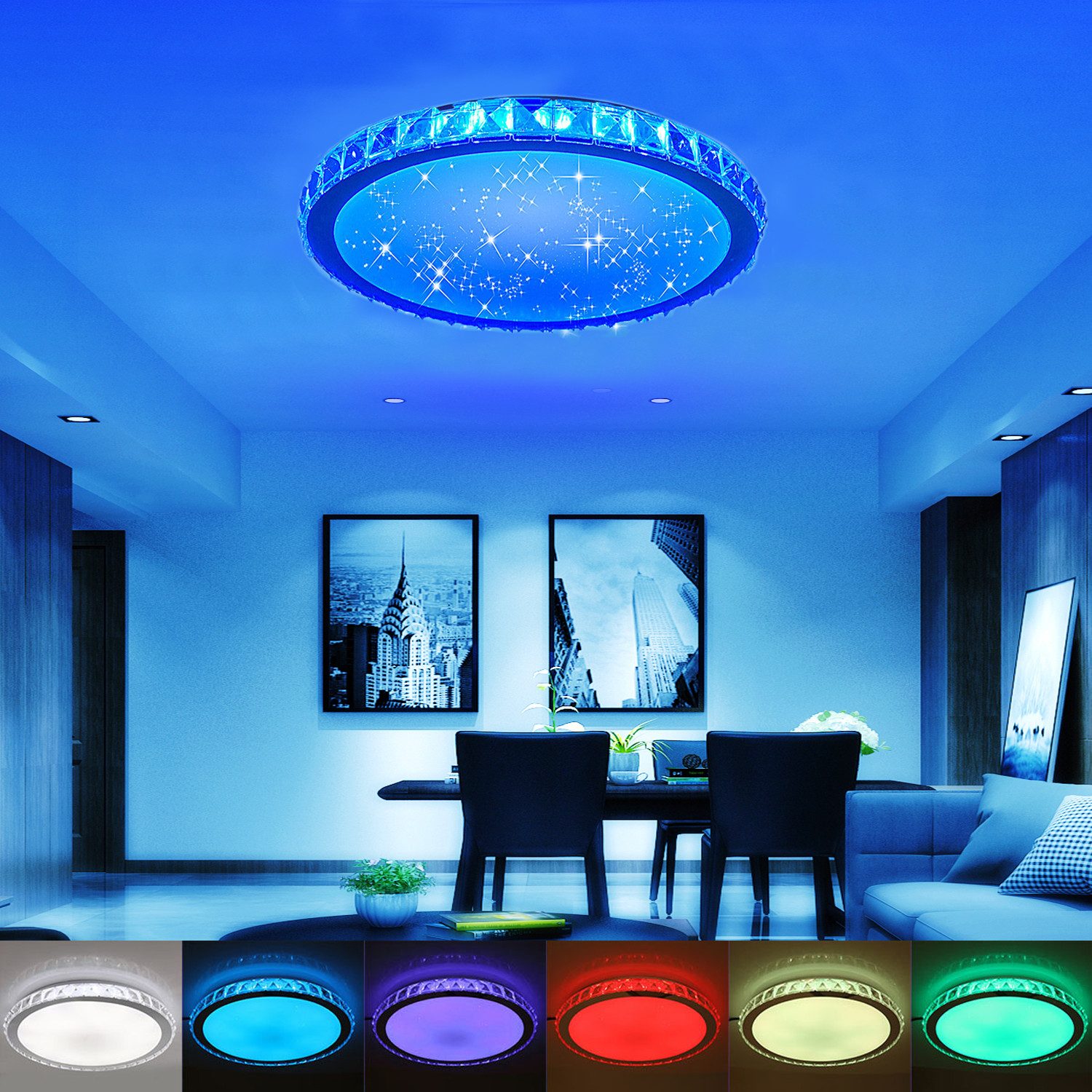 oyajia LED Deckenleuchte 40W RGB Sternenhimmel Deckenleuchte, Dimmbar mit Fernbedienung und APP ...