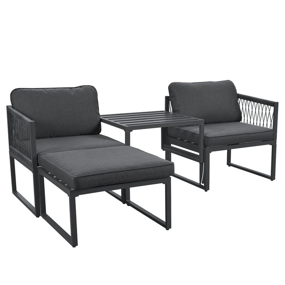 Klam Home Gartenlounge Set Rope Seil Sitzgruppe Hocker Höhenverstellbar