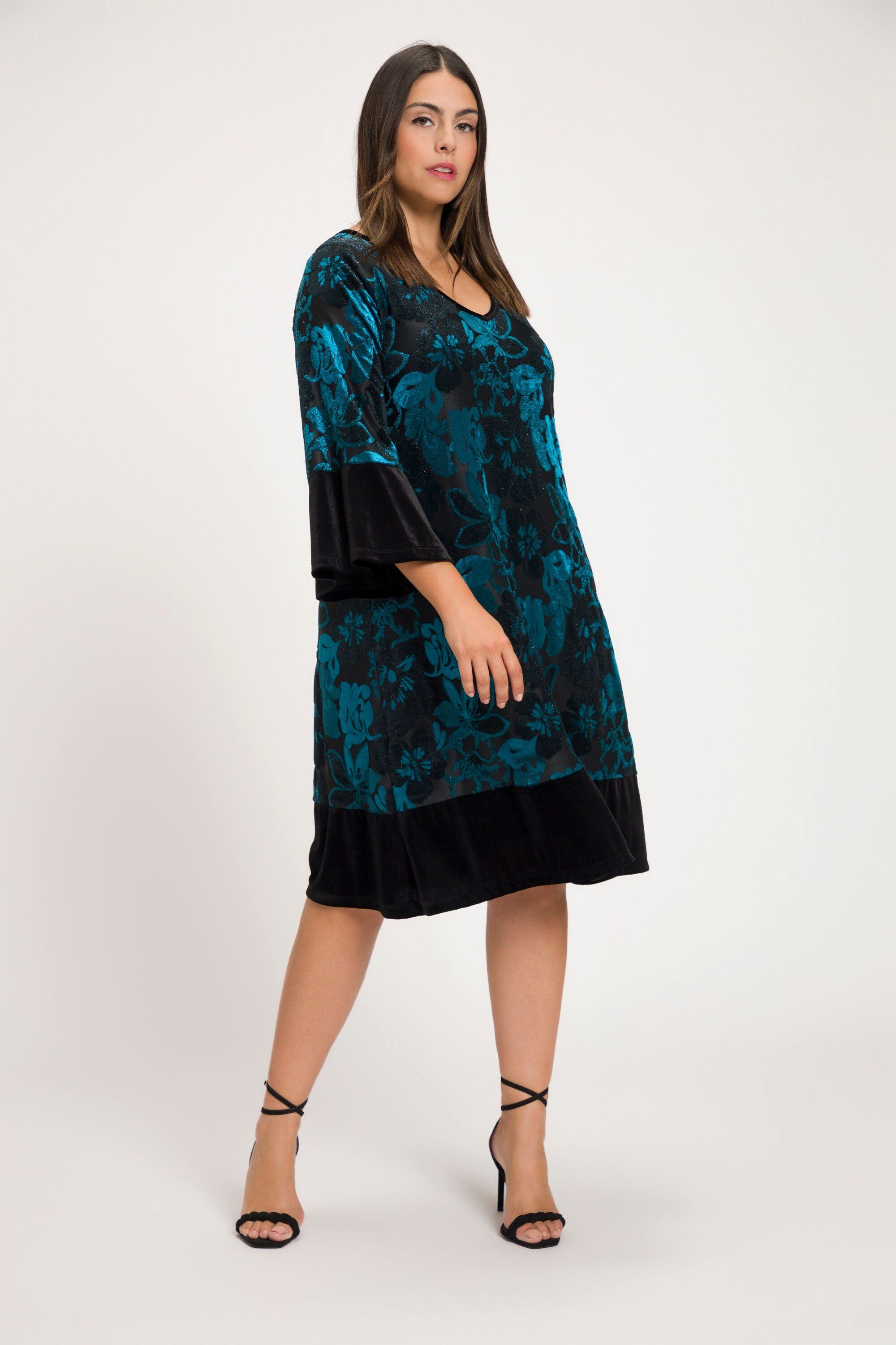 Ulla Popken Abendkleid Kleid Ausbrenner Samt V Ausschnitt 3 4 Arm