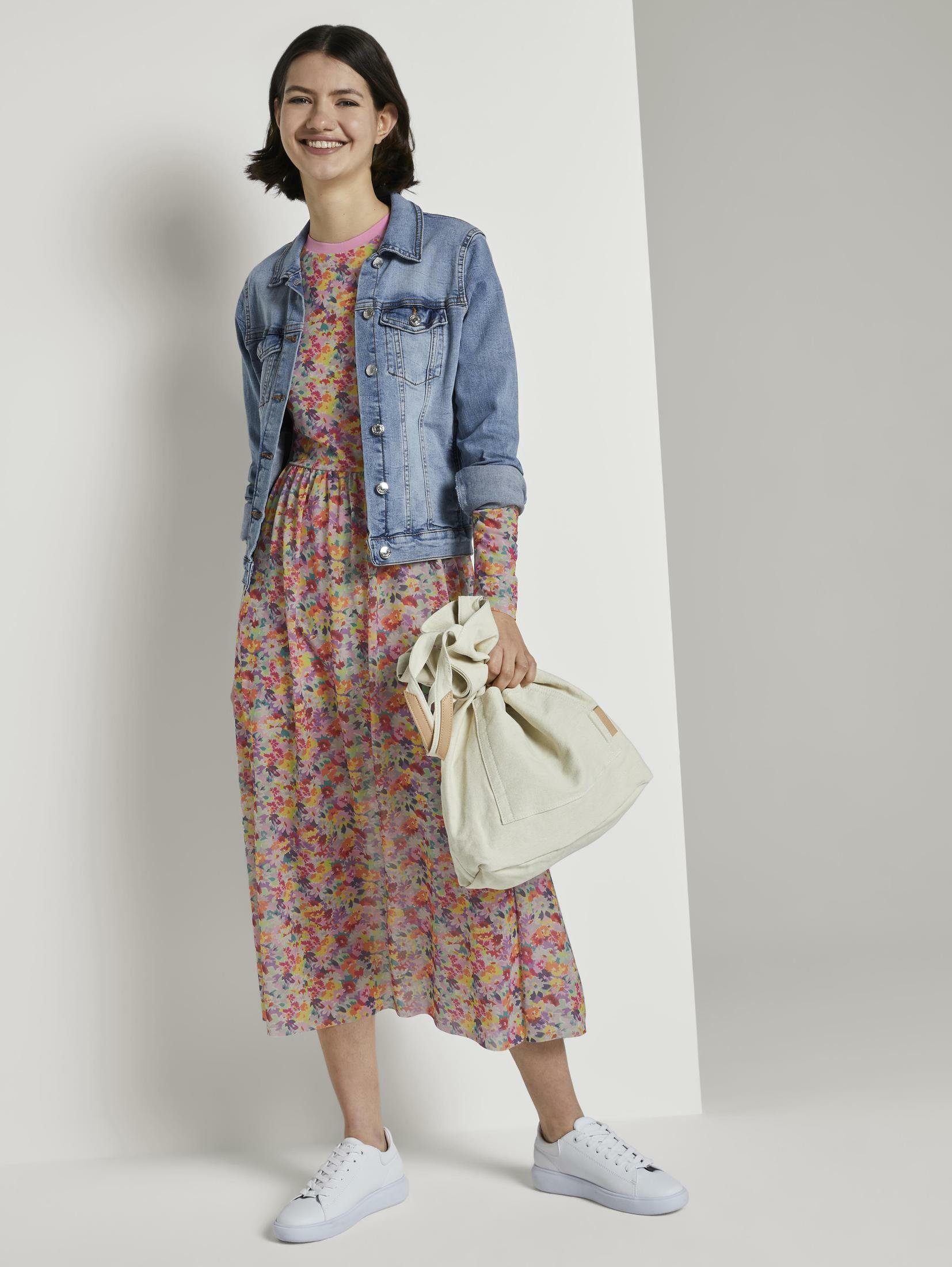 Tom Tailor Denim Sommerkleid Gemustertes Midi Kleid Mit Geripptem