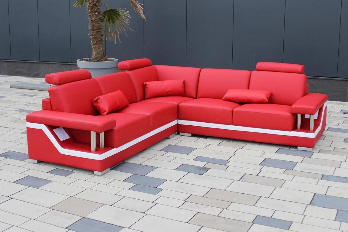 JVmoebel Ecksofa Ledersofa 260x260 cm Eckcouch Leder Ecksofa ROT/WEIß ...