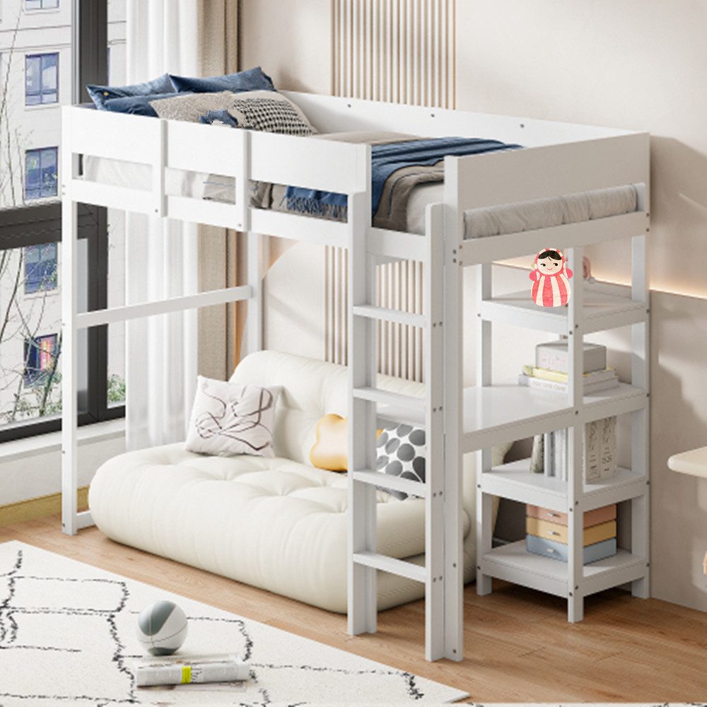 XDeer Kinderbett Kinderbett,Hochbett mit Ablage 90 x 200 cm, Bettgestell, Bett für Kinder und ...