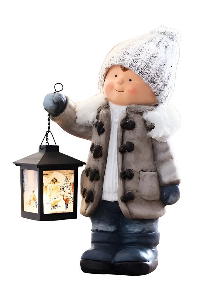 Dekoleidenschaft Led Dekofigur Junge Mit Laterne 31 Cm Hoch