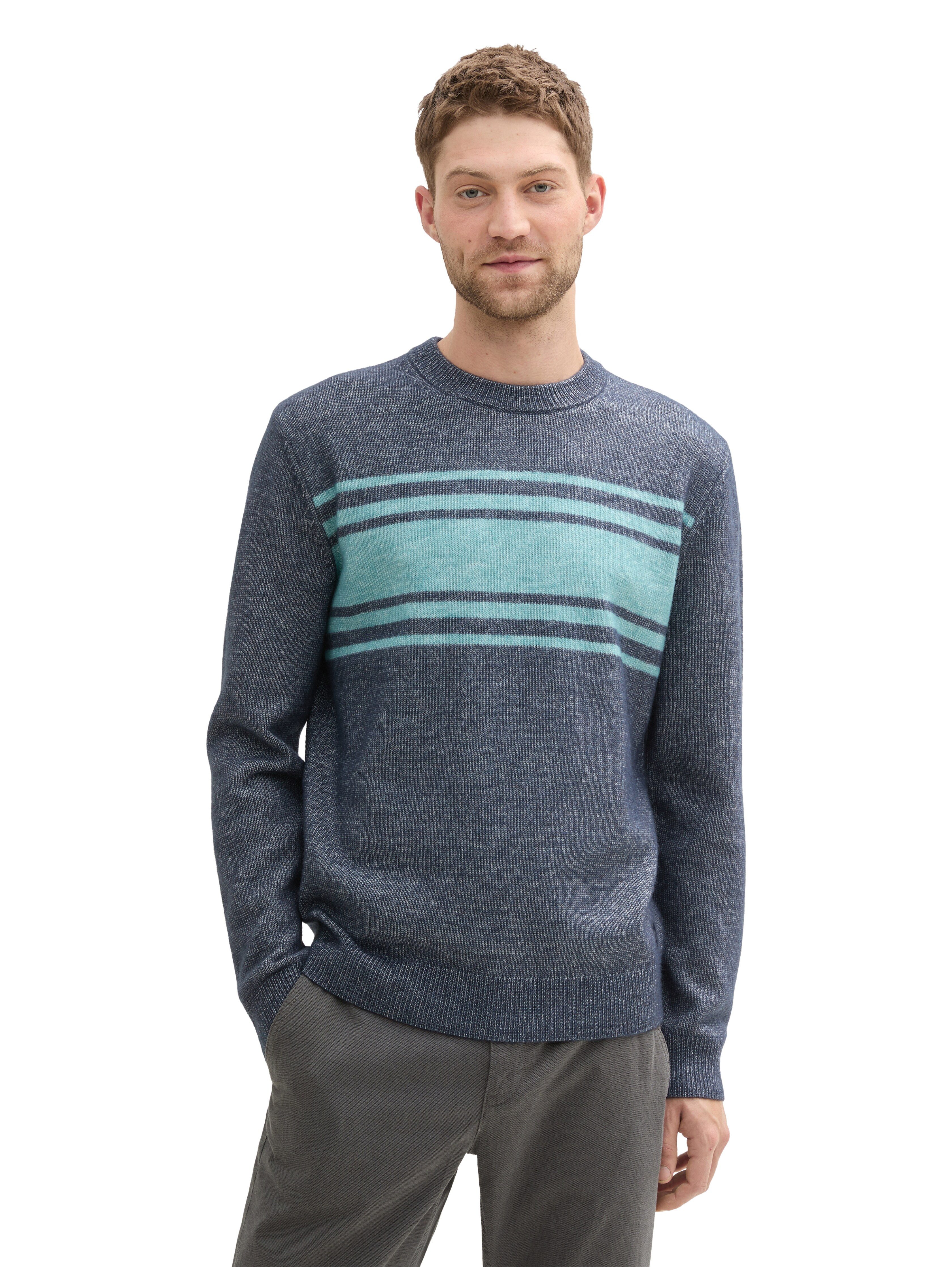 Tom Tailor Rundhalspullover In Strick Optik Und Streifen Design