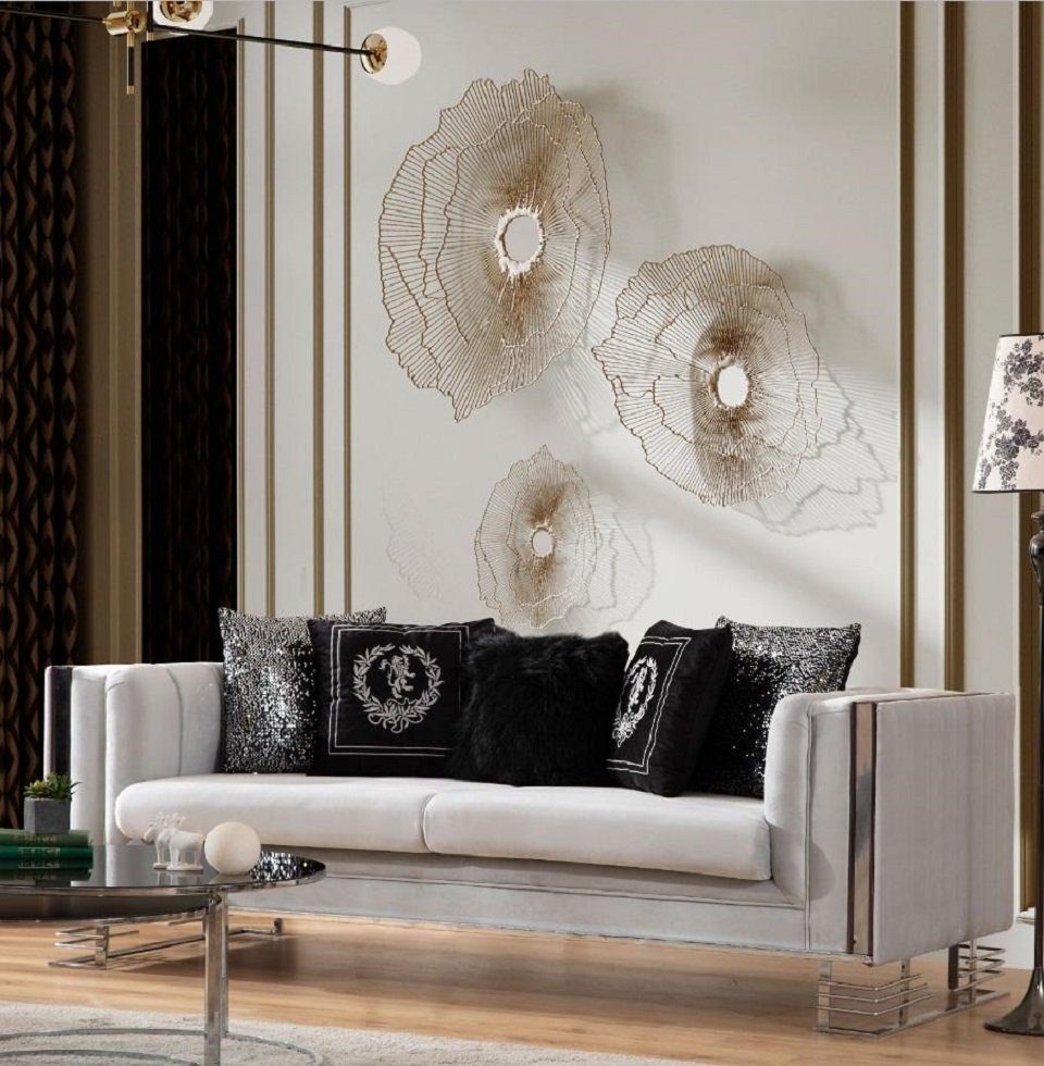 Jvmoebel 3 Sitzer Weißes Modernes Textil Sofa Wohnzimmer 3 Sitzer