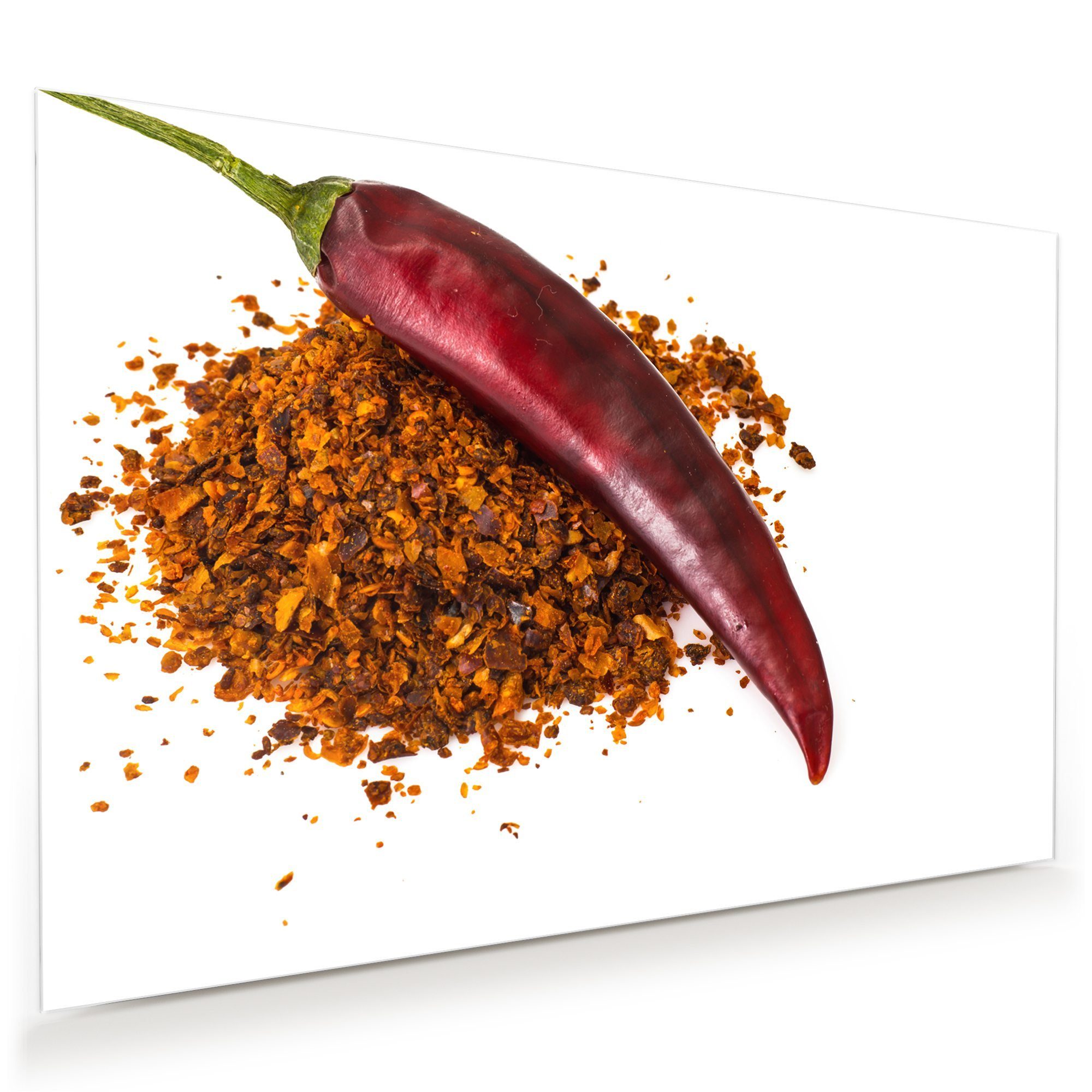 Primedeco Glasbild Wandbild Chilischote Auf Pulver Mit Aufhängung Gewürze