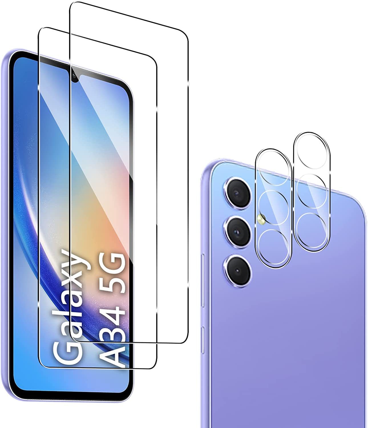 MSM 2X Schutzglas (Display + Kamera) für Samsung Galaxy A34 5G Panzerfolie, Displayschutzglas