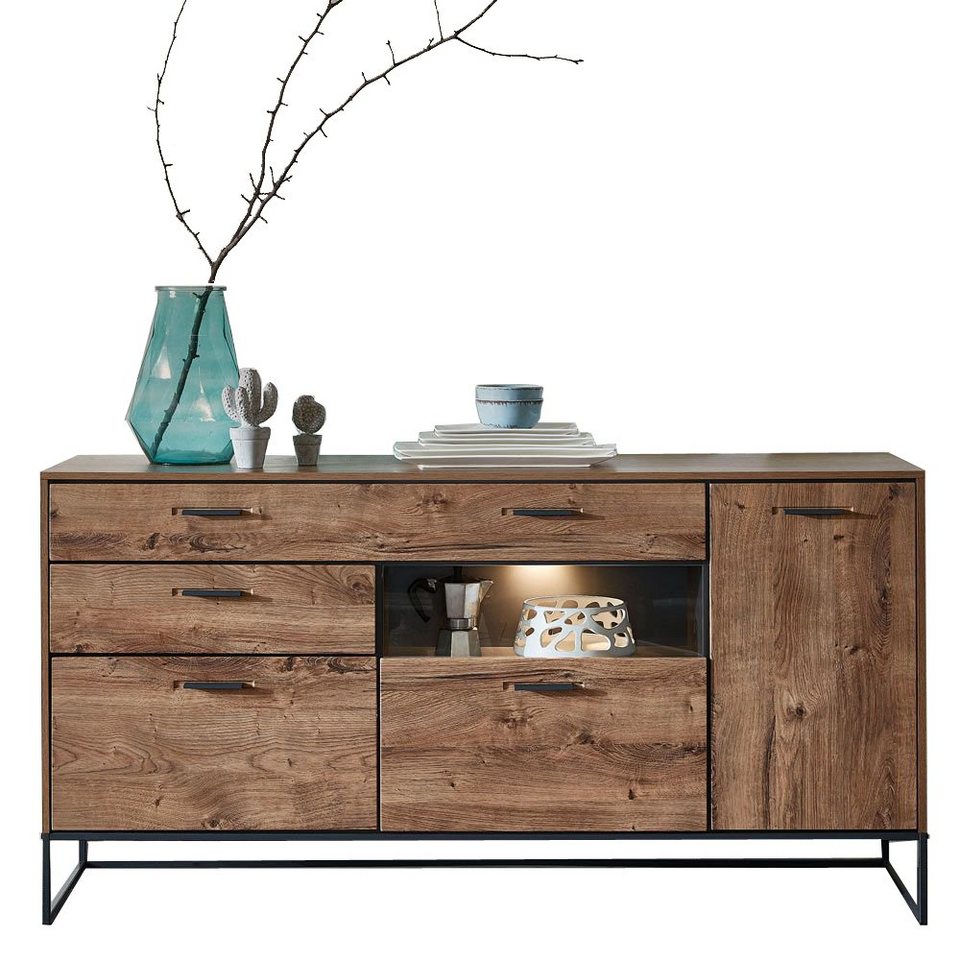 Lomadox Sideboard Minneapolis 55 Haveleiche Cognac Mit Graphit Inkl