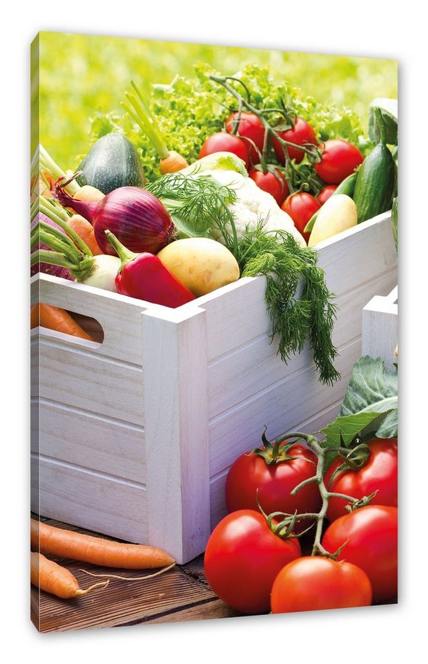 Pixxprint Leinwandbild Obst Gemüse Gurke Tomaten Wanddekoration 1