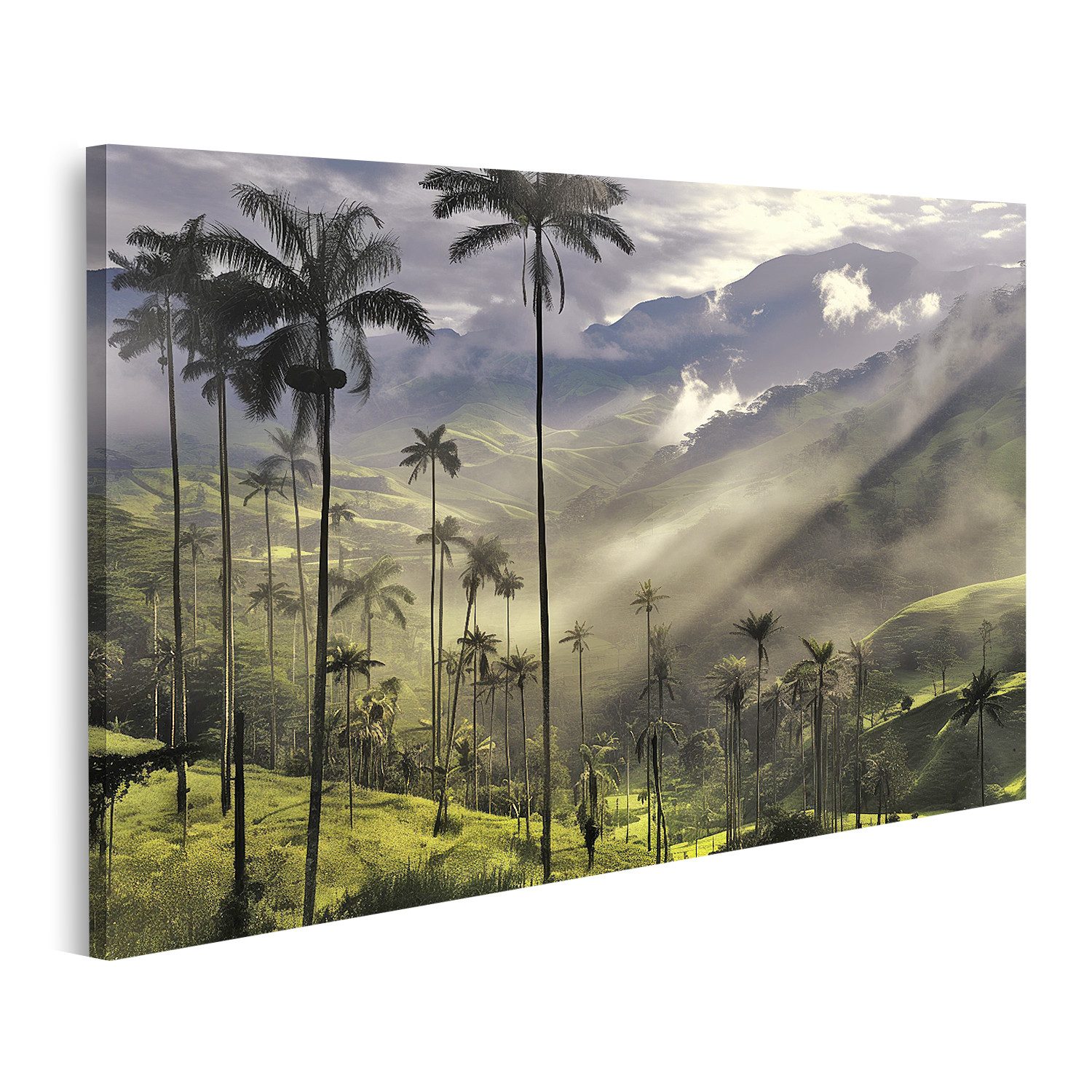 islandburner Leinwandbild, Mystischer Nebel über tropischen Hügeln, Format: 80x40cm