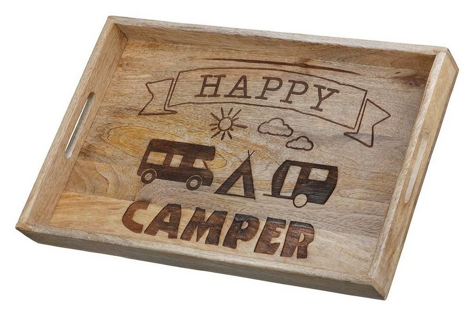 Gilde Dekoobjekt 2er Set Holz Deko Tablett Happy Camper Natürliches