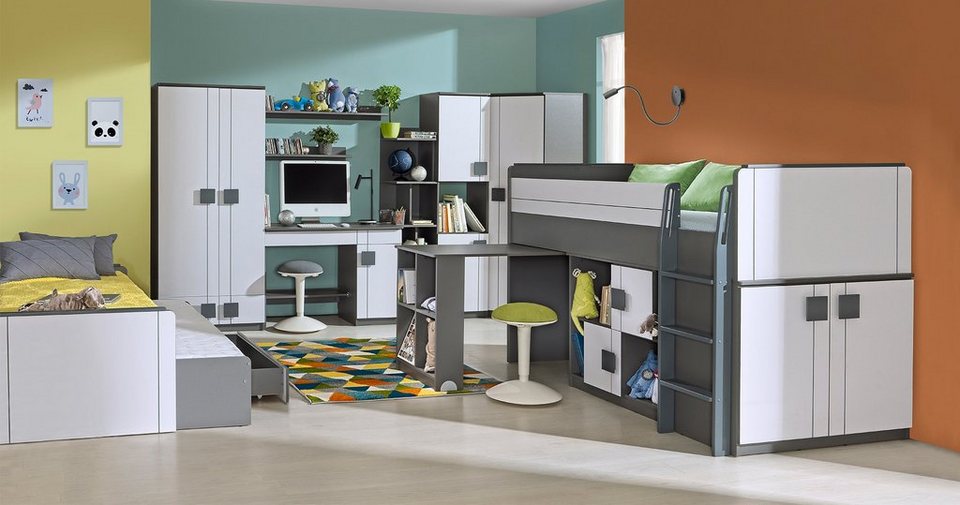 99rooms Jugendzimmer Set Gammi Weiß Anthrazit Komplettset Set 10 St