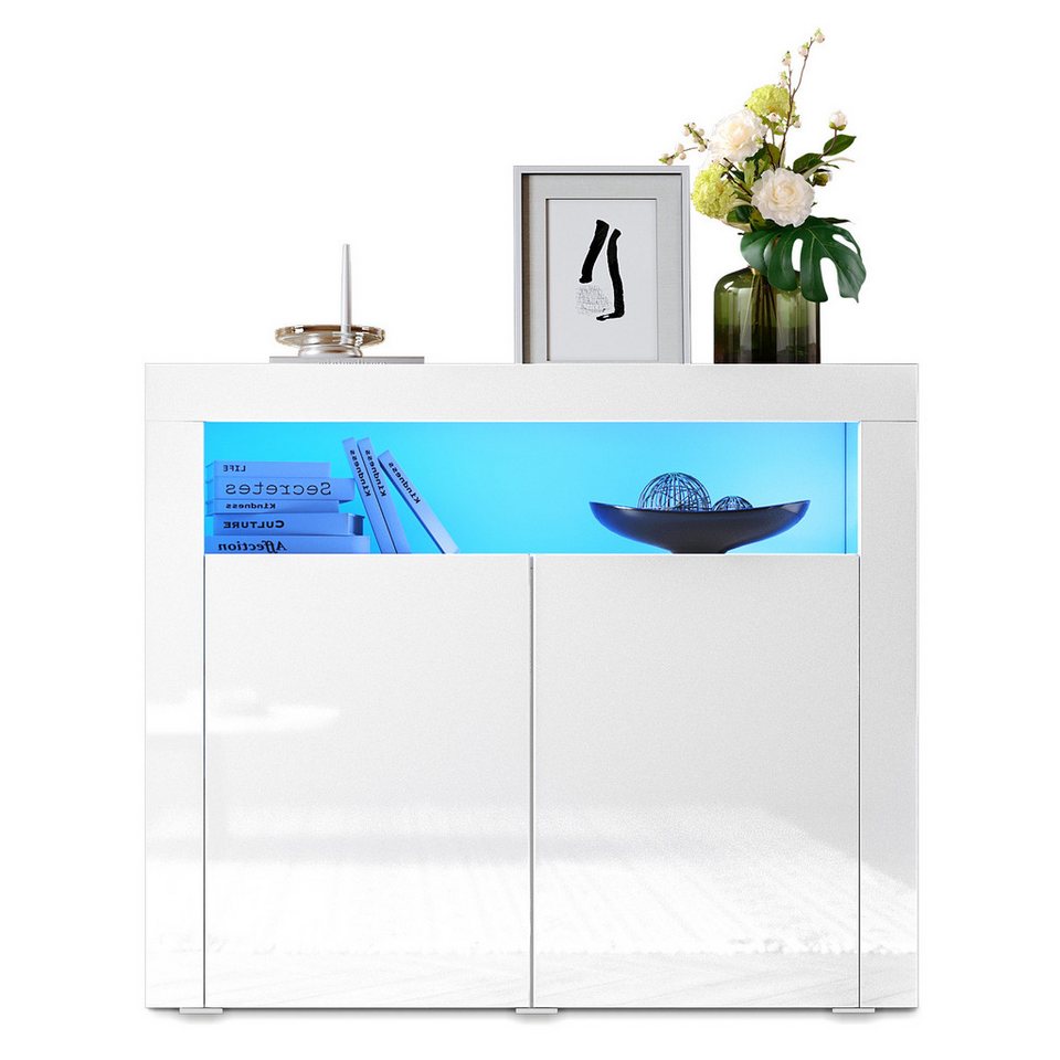 Sonni Kommode Sideboard Weiß Hochglanz Mit Led Beleuchtung 108 X 40 X 92cm