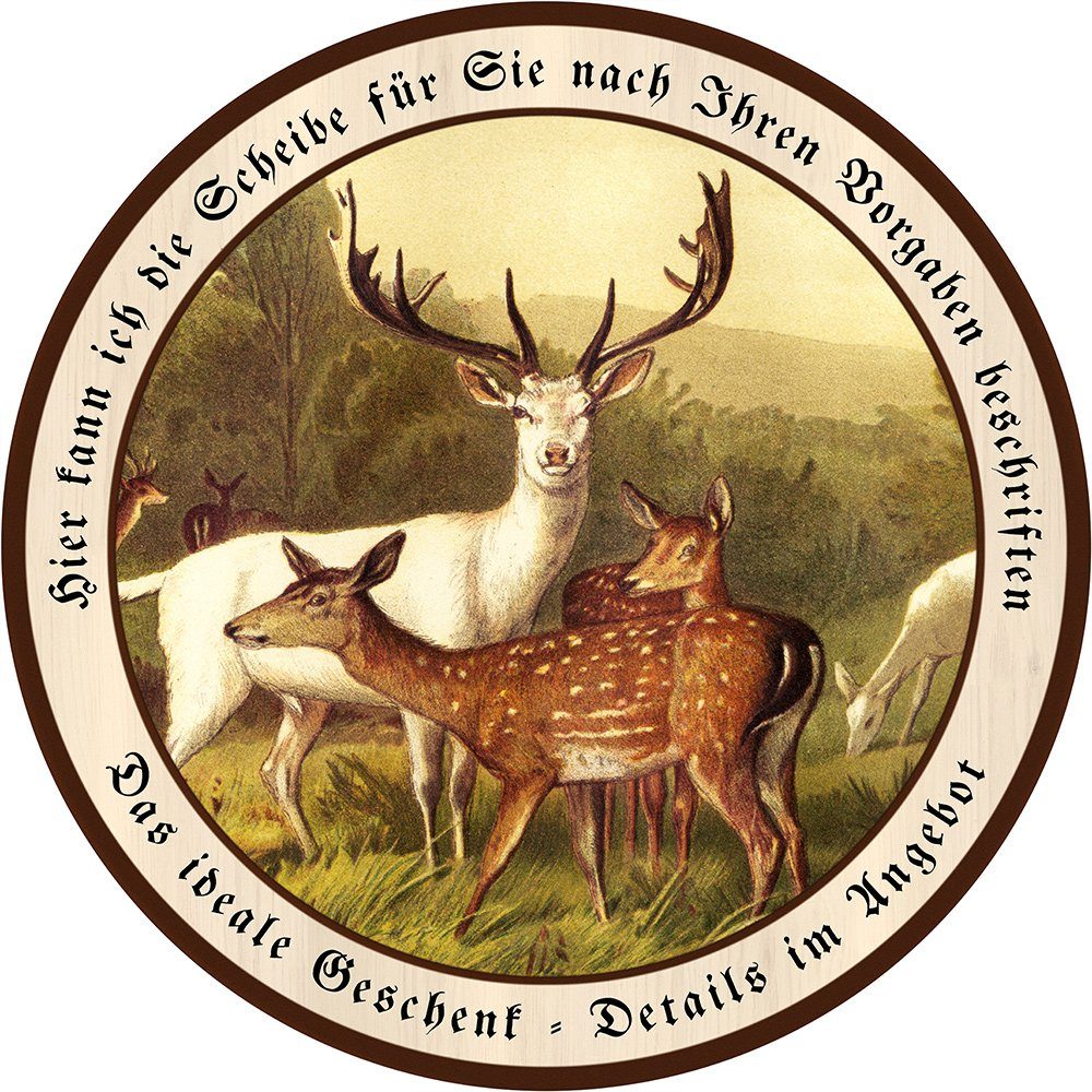 Kunstdruck Damwild Deiker Hirschkuh Jagd Schützenscheibe 55cm Wunschtext 080, (1 St)