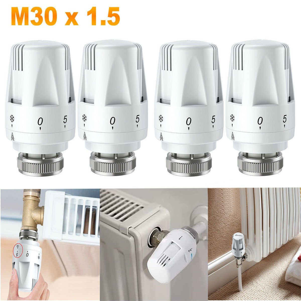 oyajia Heizkörperthermostat 4x Metall Thermostat Heizkörper Heizkörperventil, M30 x 1.5 ...