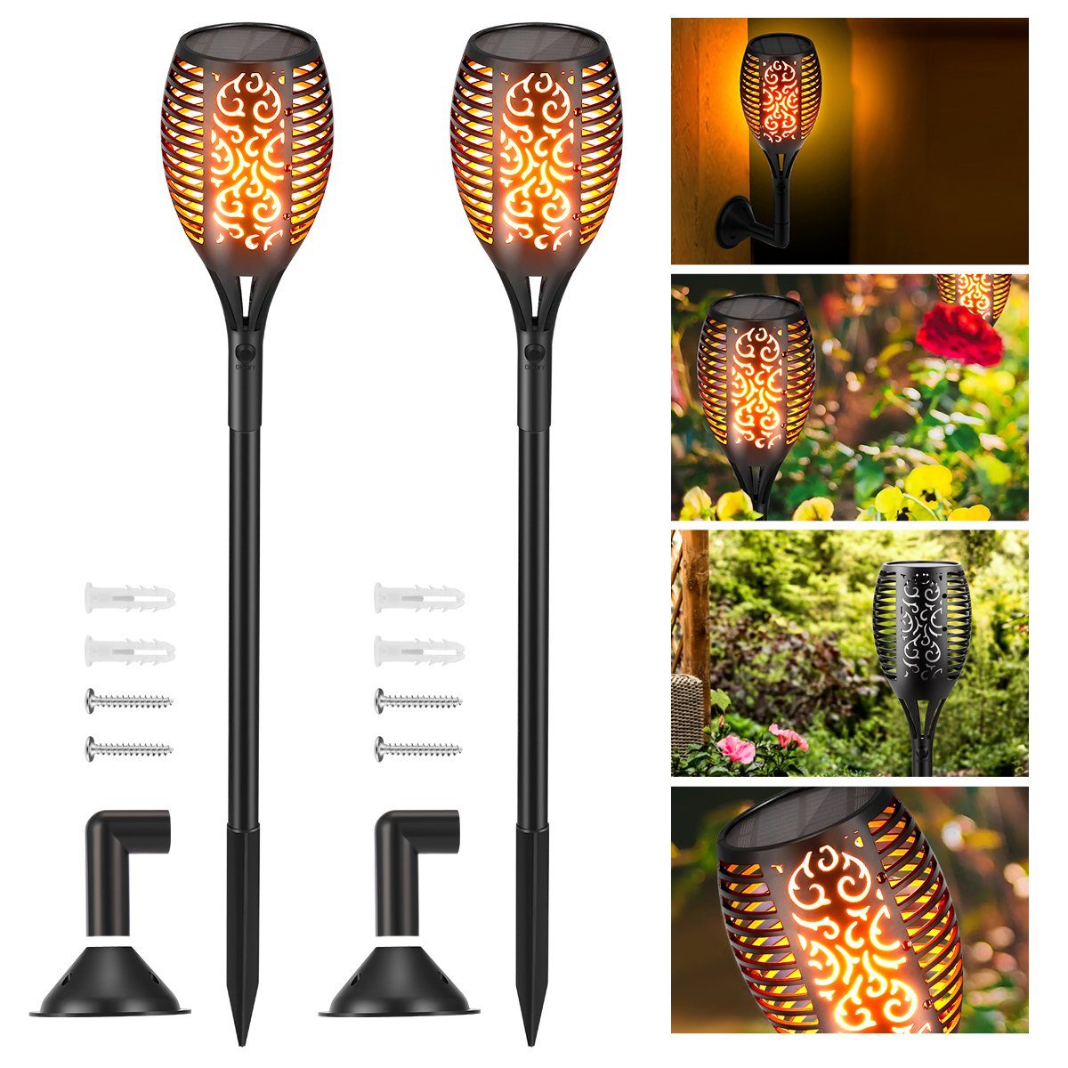 Wilgoon Led Solarleuchte Gartenfackel Wasserdichte Solar Gartenleuchte