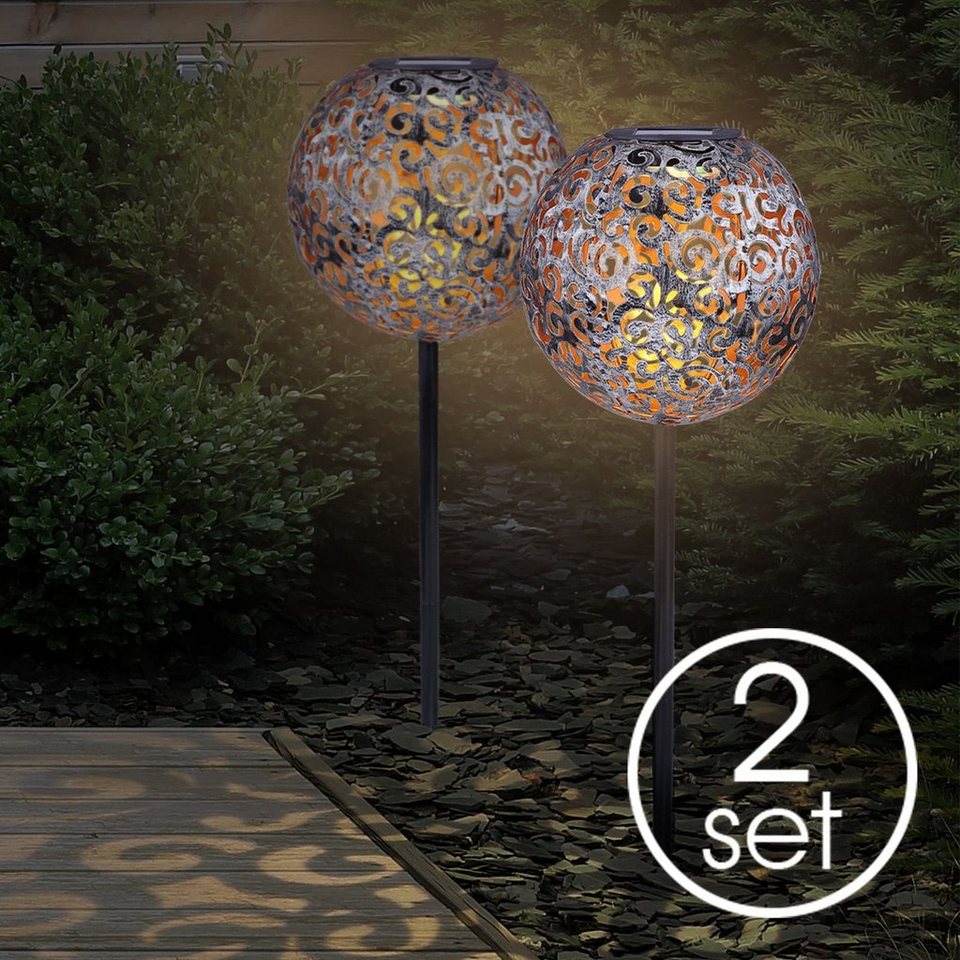 Bmf Versand Led Solarleuchte Solarleuchten Garten 2er Set Kugel Metall