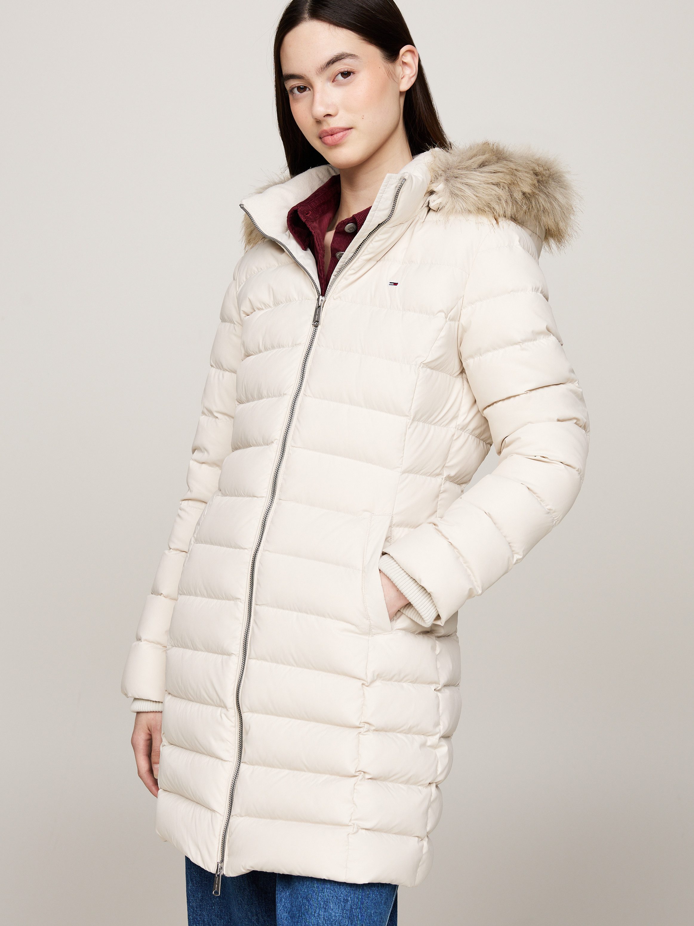 Tommy Jeans Steppmantel Tjw Essential Hooded Down Coat Mit Fellimitat