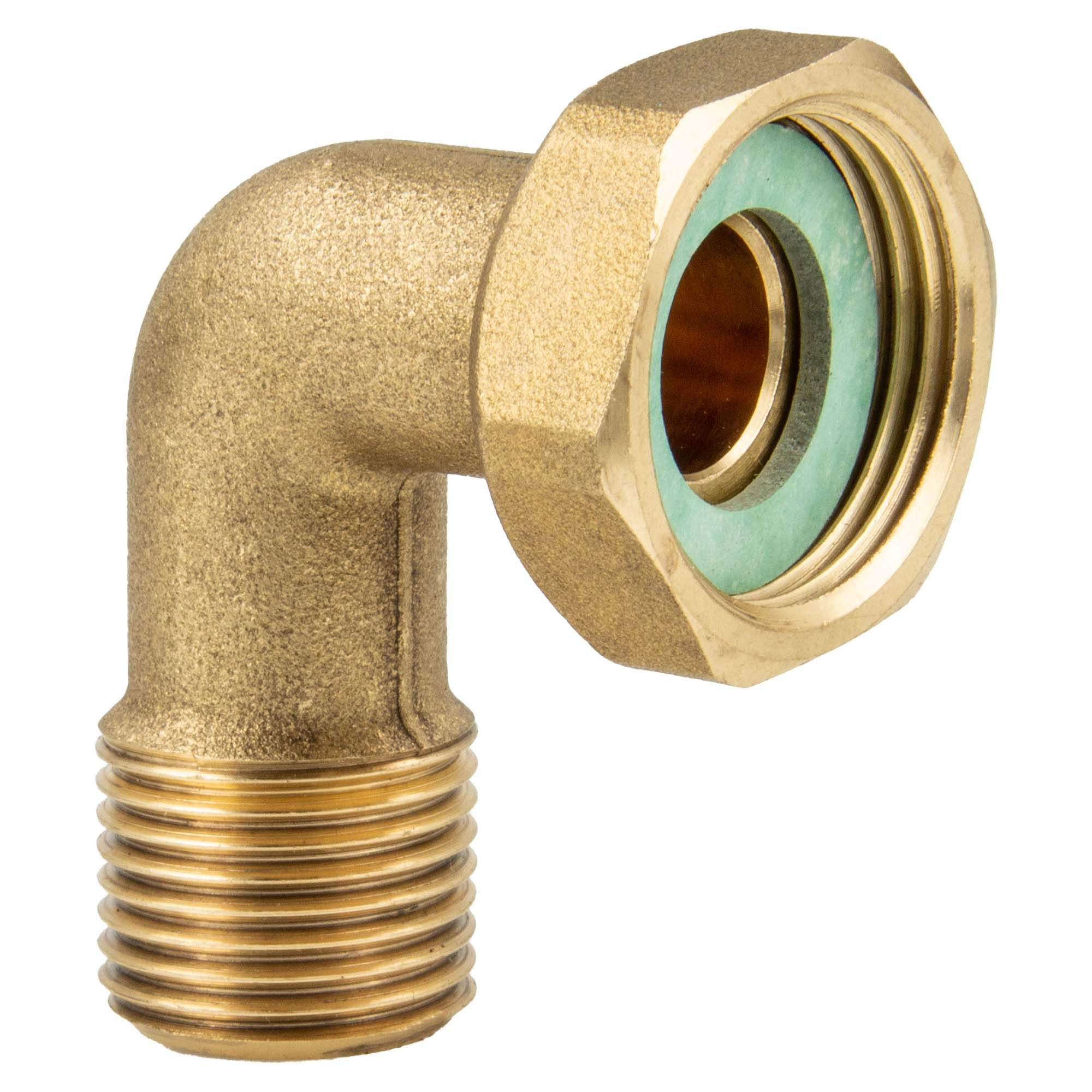 tecuro Gewindefitting Überwurfverschraubung/Bogen 90°, 3/4 Zoll ÜWM x 1/2 Zoll AG - Messing