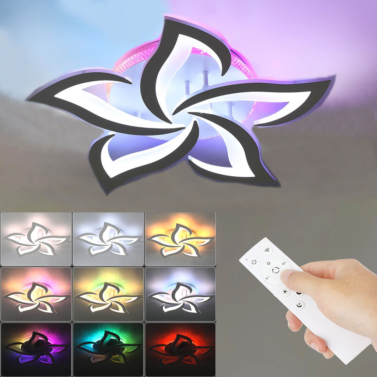 oyajia LED Deckenleuchte 54W Deckenleuchte mit RGB Farbwechsel Lamp, Dimmbar mit Fernbedienung ...