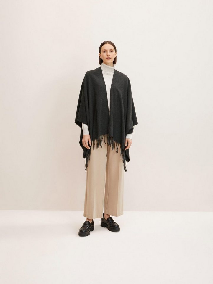 Tom Tailor Strickponcho Poncho Mit Fransen