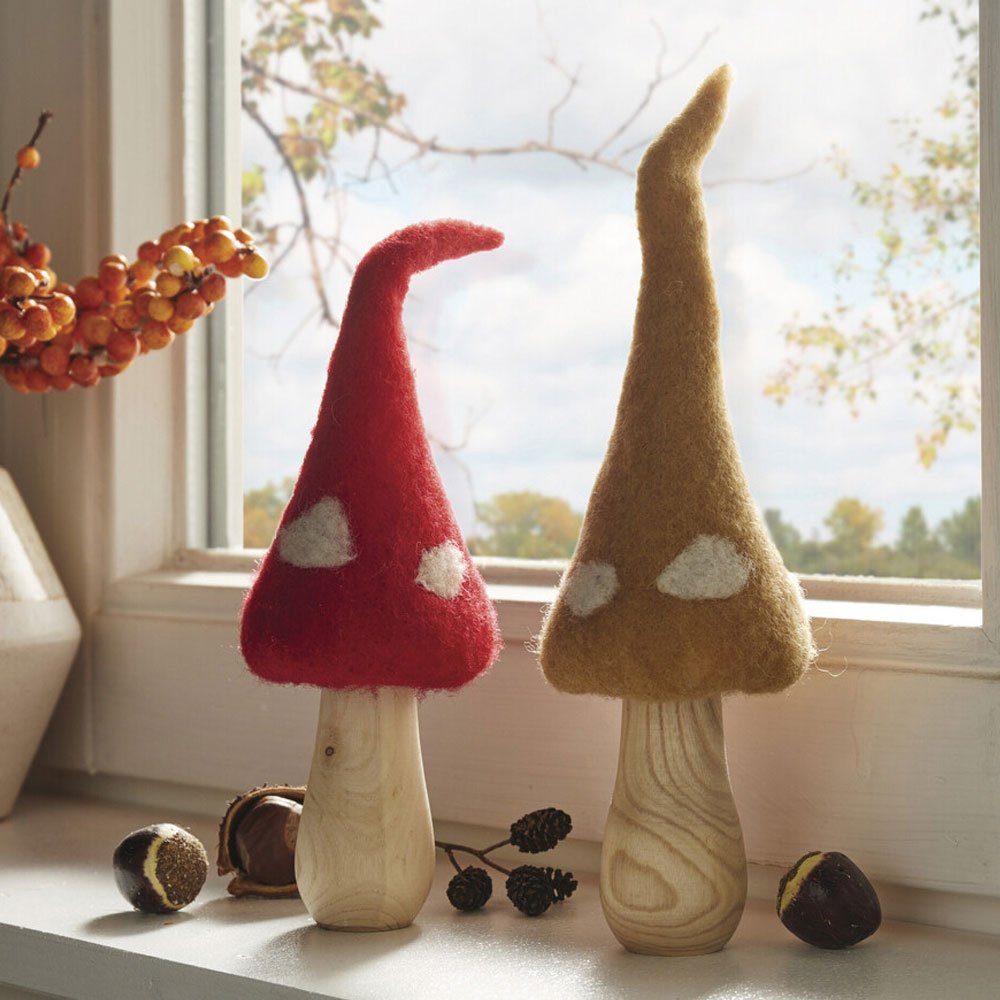 Home Trends24de Dekofigur Pilz Holz Natur Deko Figur Braun Rot